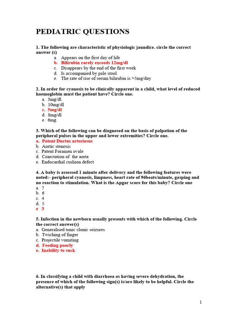 Pediatric Questions | PDF | Diseases And Disorders | Medical Specialties