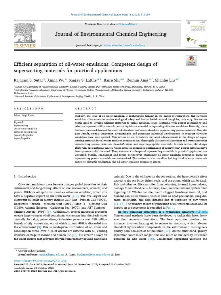 Efficient Separation of Oil Water Emulsions Compet - 2023 - Journal of ...
