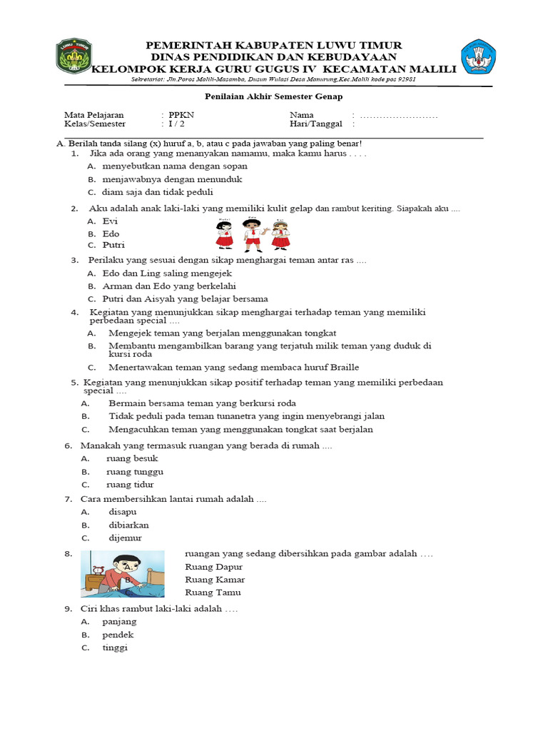 Soal PKN Kelas 1 | PDF