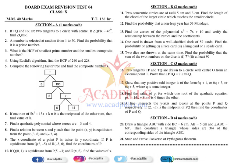 Math Revision Test Papers 4 | PDF | Prime Number | Numbers