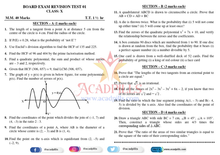 Math Revision Test Papers 1 | PDF | Circle | Quadratic Equation