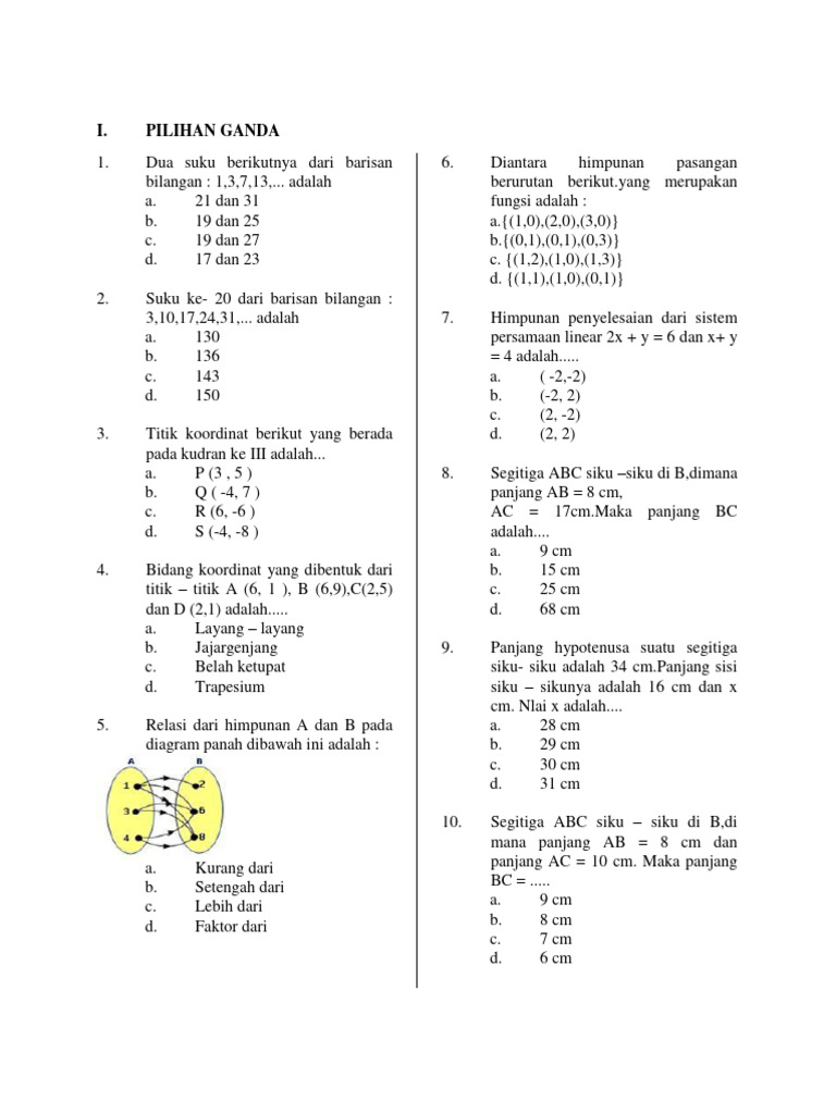 NASKAH SOAL MATEMATIKA PAT 2024 | PDF