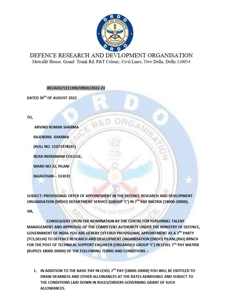 AP Letter DRDO | PDF | Government | Justice