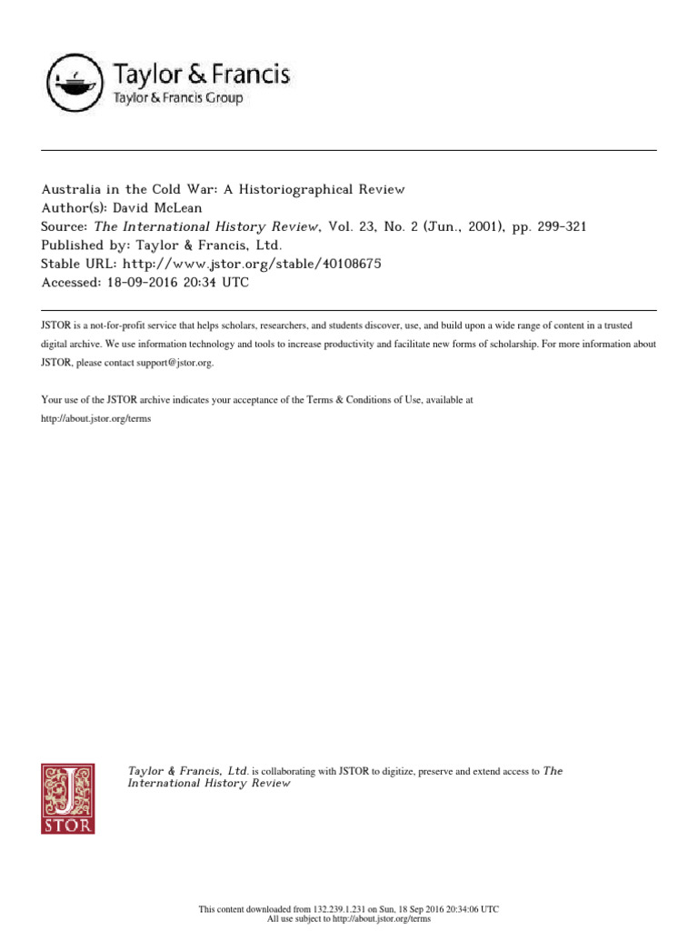 Australia’s Cold War Historiography Review | PDF | Australia | Cold War