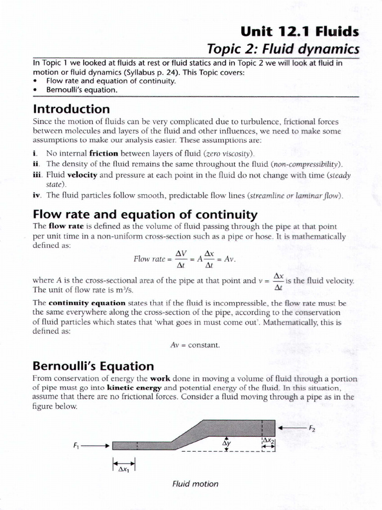 Topic 12.1.2 Fluid Dynamics | PDF | Fluid Dynamics | Fluid Mechanics