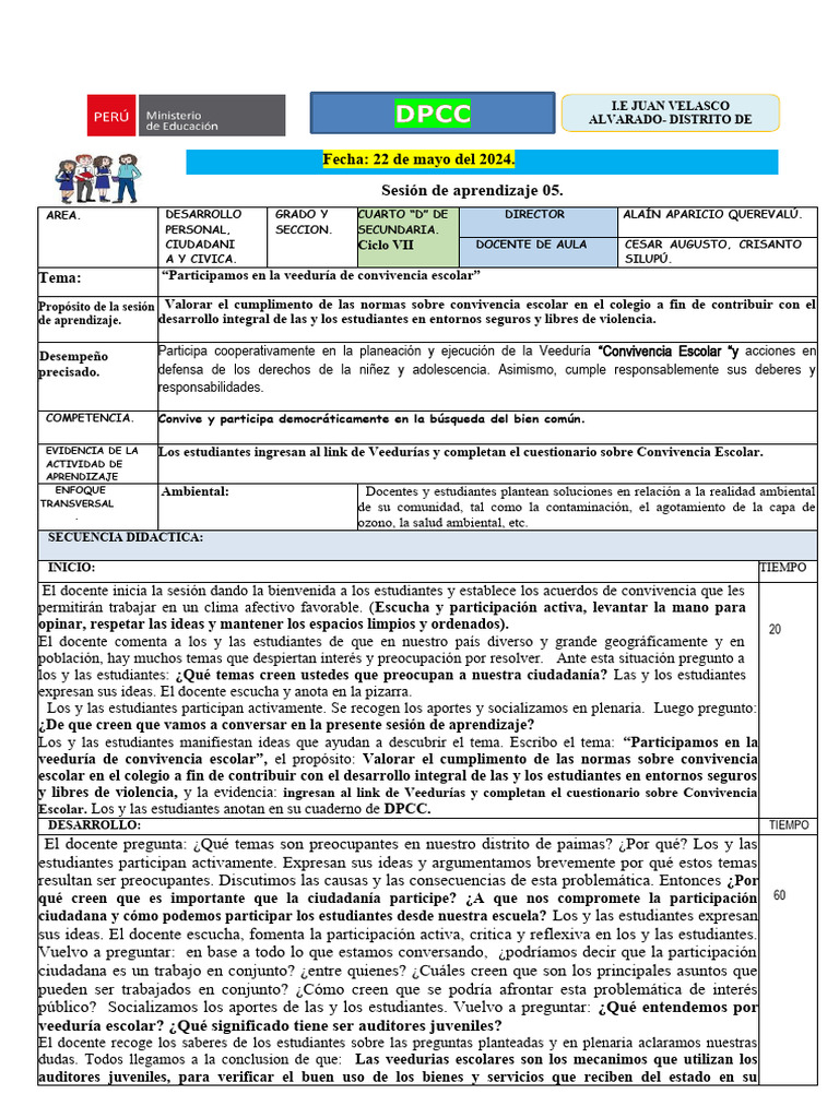 Sesion - 4° - DPCC - 22 de Mayo | PDF | Escuelas | Maestros
