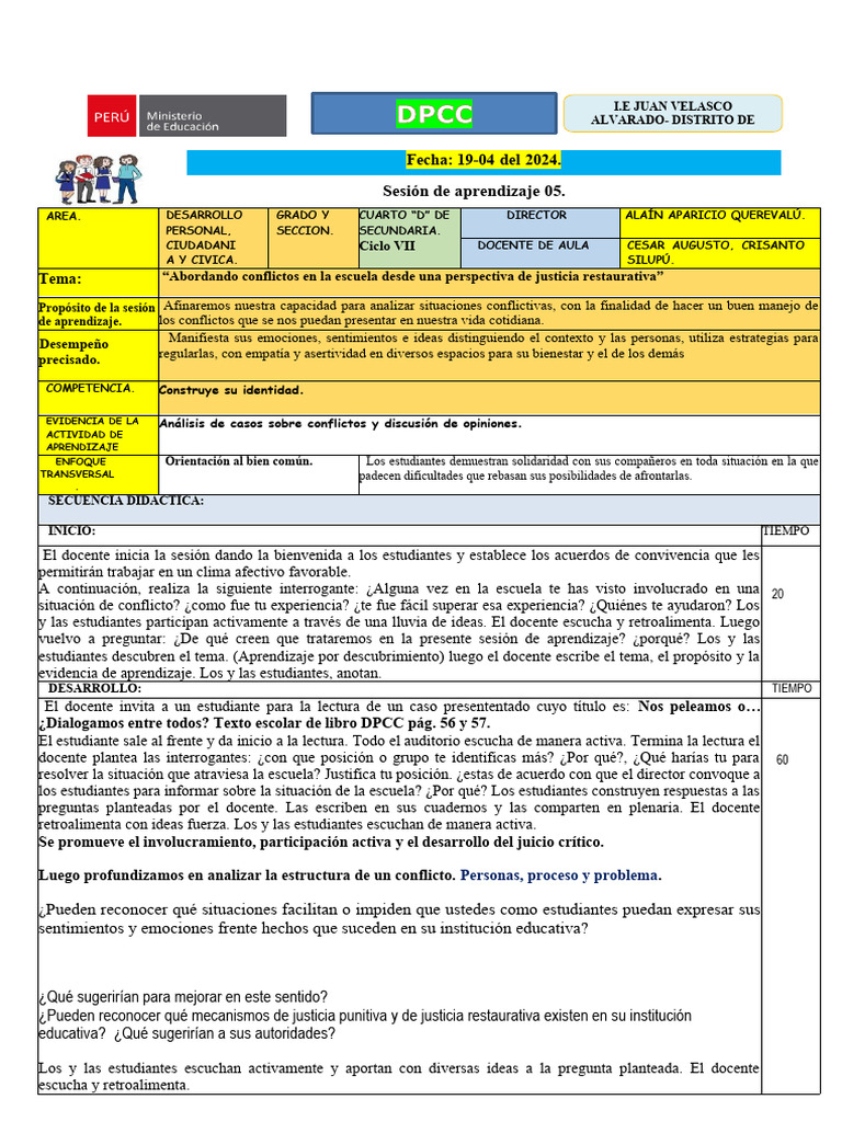 Sesion - 4° - DPCC | Descargar gratis PDF | Aprendizaje | Maestros