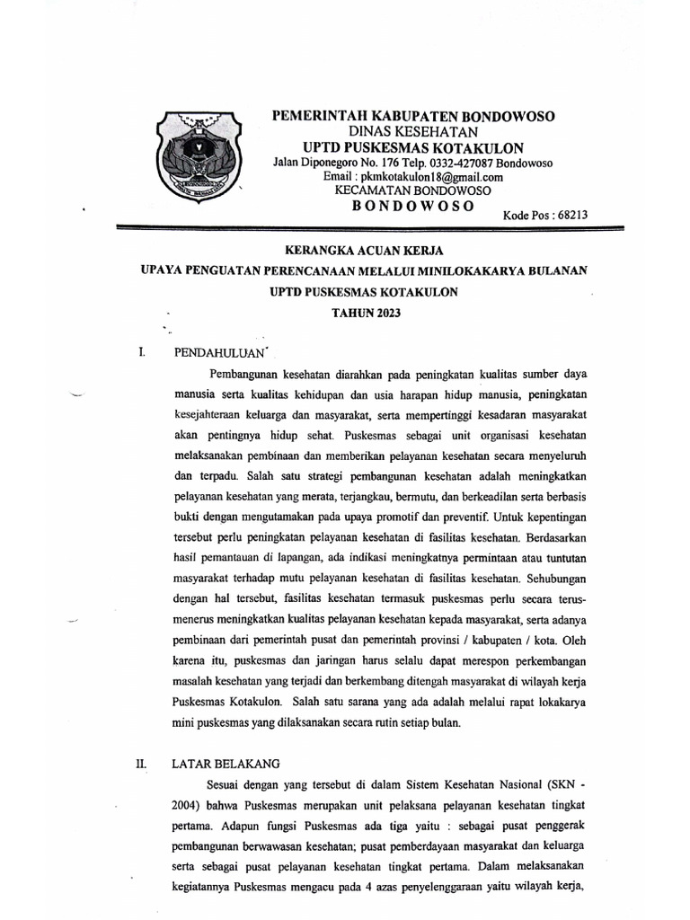 KAK KMP Puskesmas | PDF