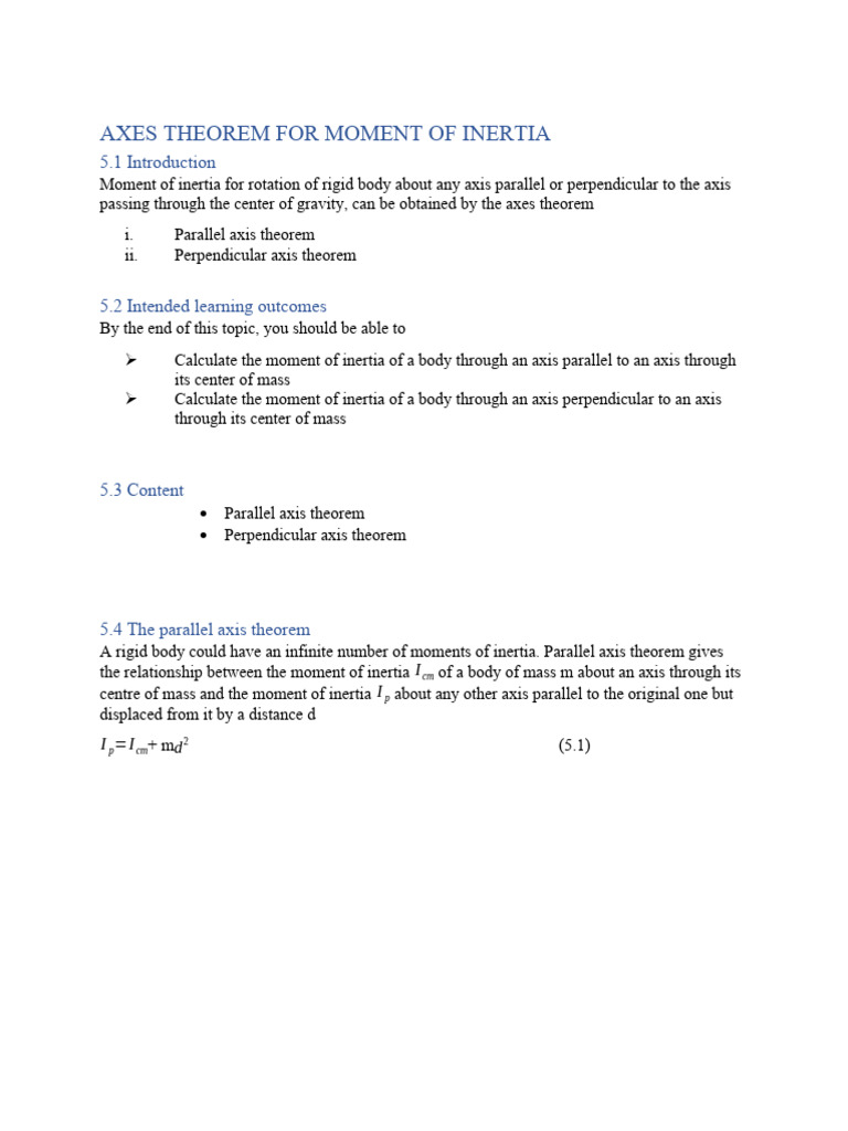 AXES THEOREM FOR MOMENT OF INERTIA | Download Free PDF | Rotation | Euclidean Geometry