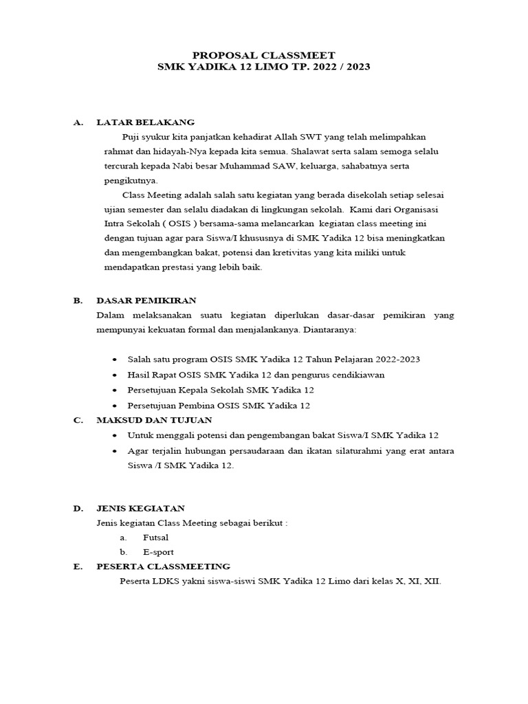 Proposal Classmeet 2022 | PDF