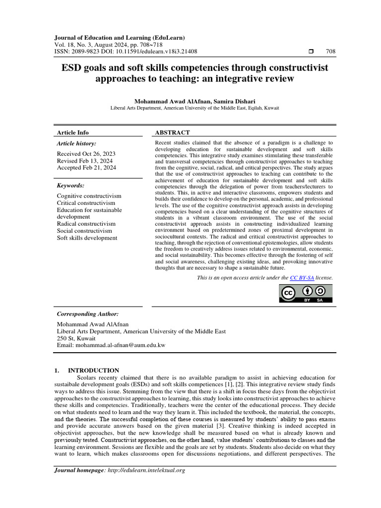 ESD Goals and Soft Skills Competencies Through Constructivist ...