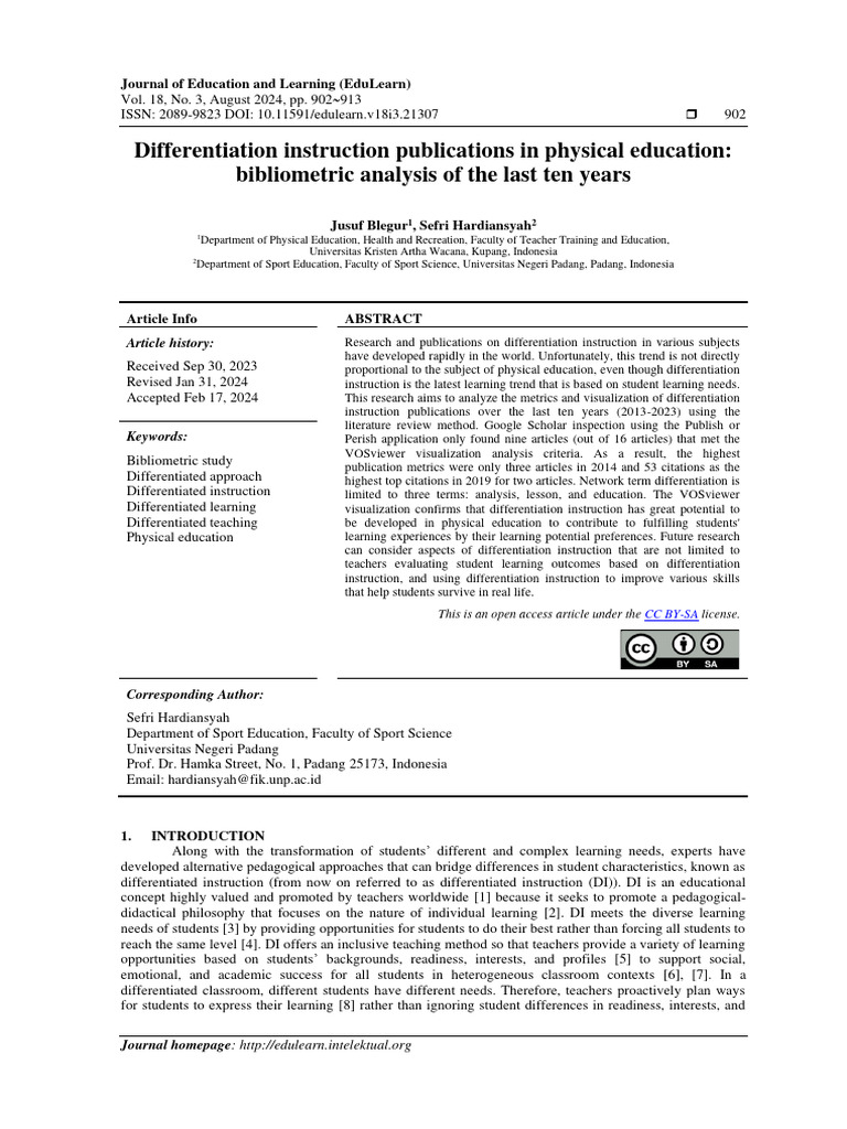 Differentiation Instruction Publications in Physical Education: Bibliometric Analysis of The ...