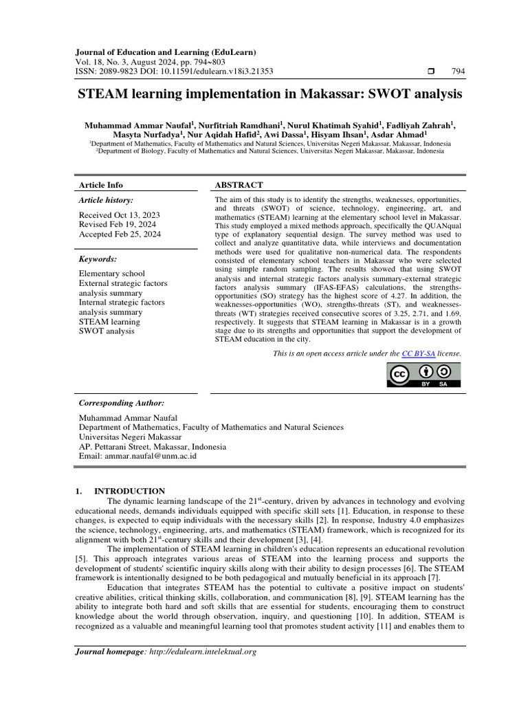 STEAM learning implementation in Makassar: SWOT analysis | Download Free PDF | Swot Analysis ...