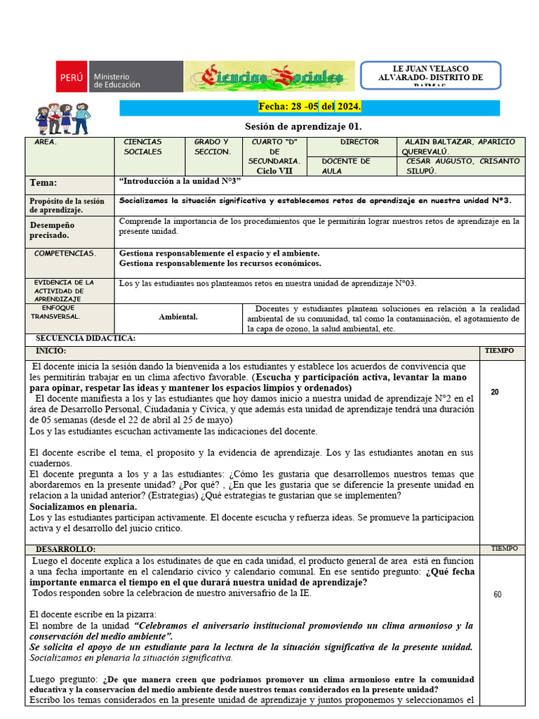 SESION CC-SS CUARTO - 28 de Mayo | PDF | Aprendizaje | Maestros