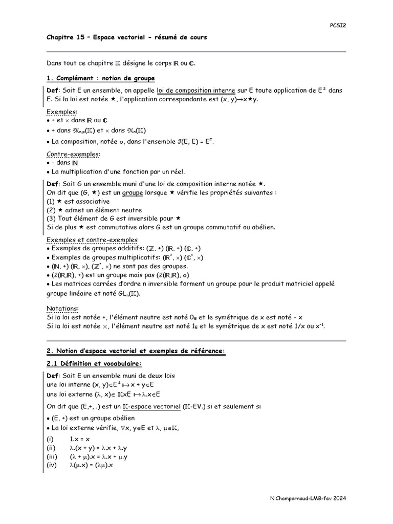 Résumé sur l'Espace Vectoriel | PDF | Base (algèbre linéaire) | Espace ...