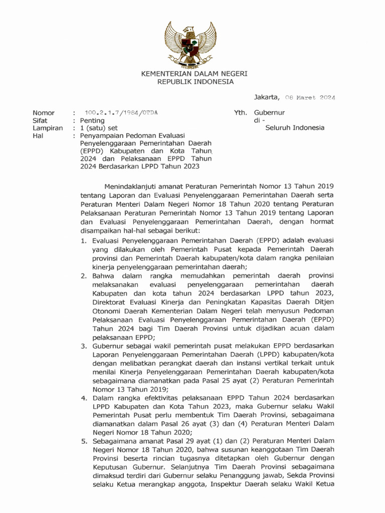 Penyampaian Pedoman EPPD Tahun 2024 Berdasarkan LPPD THN 2023 Kepada ...