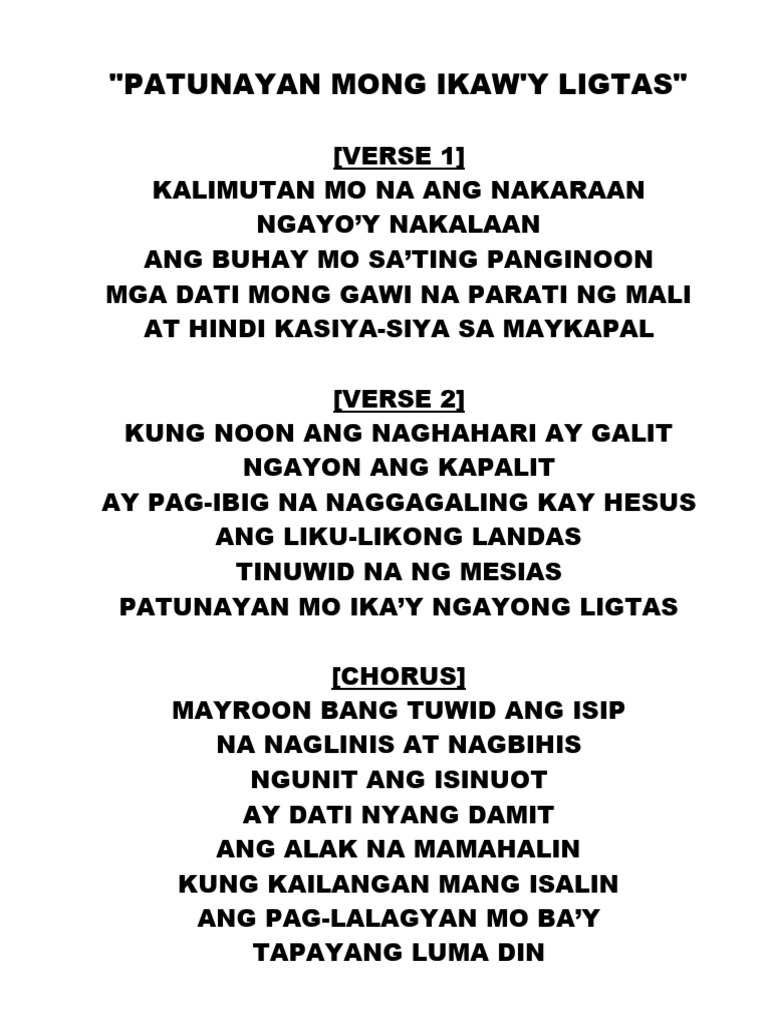 Patunayan Mong Ikaw Ligtas Lyrics | PDF