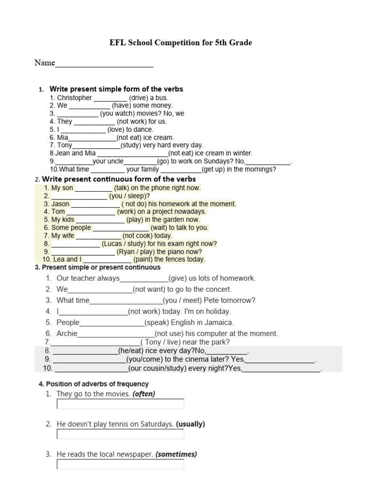 School Competition 5th Grade | PDF | Linguistic Typology | Grammar