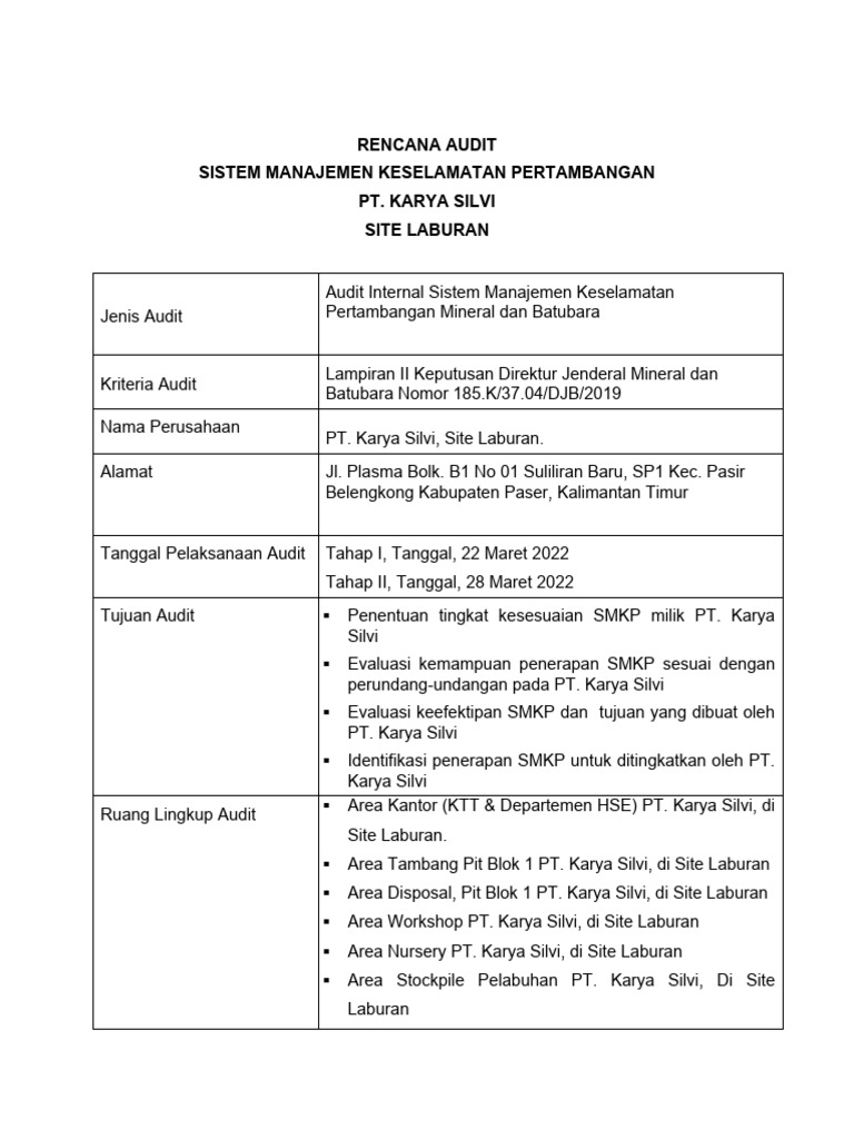 1. Formulir Rencana Audit | PDF