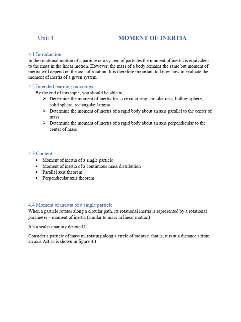 Unit 4 MOMENT OF INERTIA | PDF | Rotation Around A Fixed Axis | Rotation