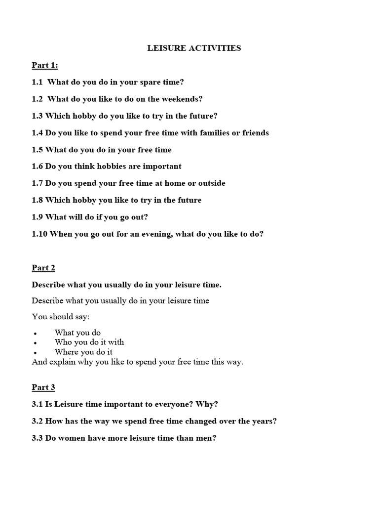 Leisure Activity Questions | PDF