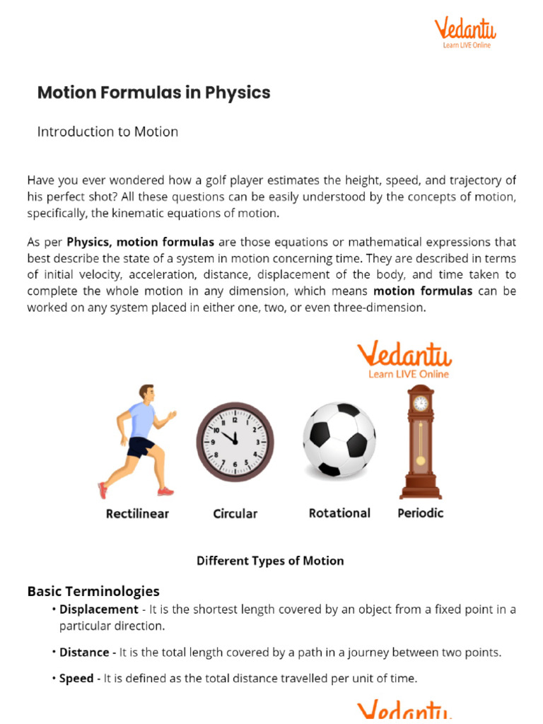 Motion Formulas in Physics | PDF