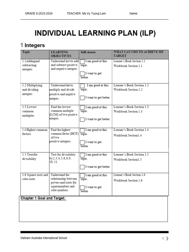 ILP-Grade 6-23 24 | PDF | Equations | Learning