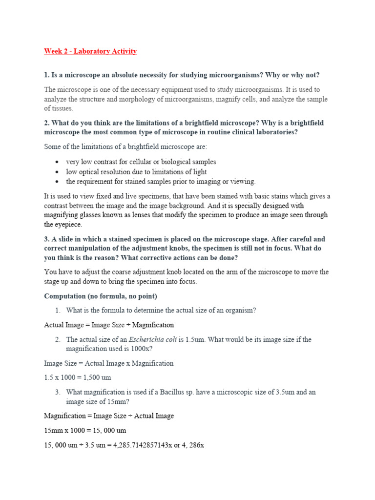 BACT211 Lab Guide Questions - Prelim | Download Free PDF | Staining | Microscope