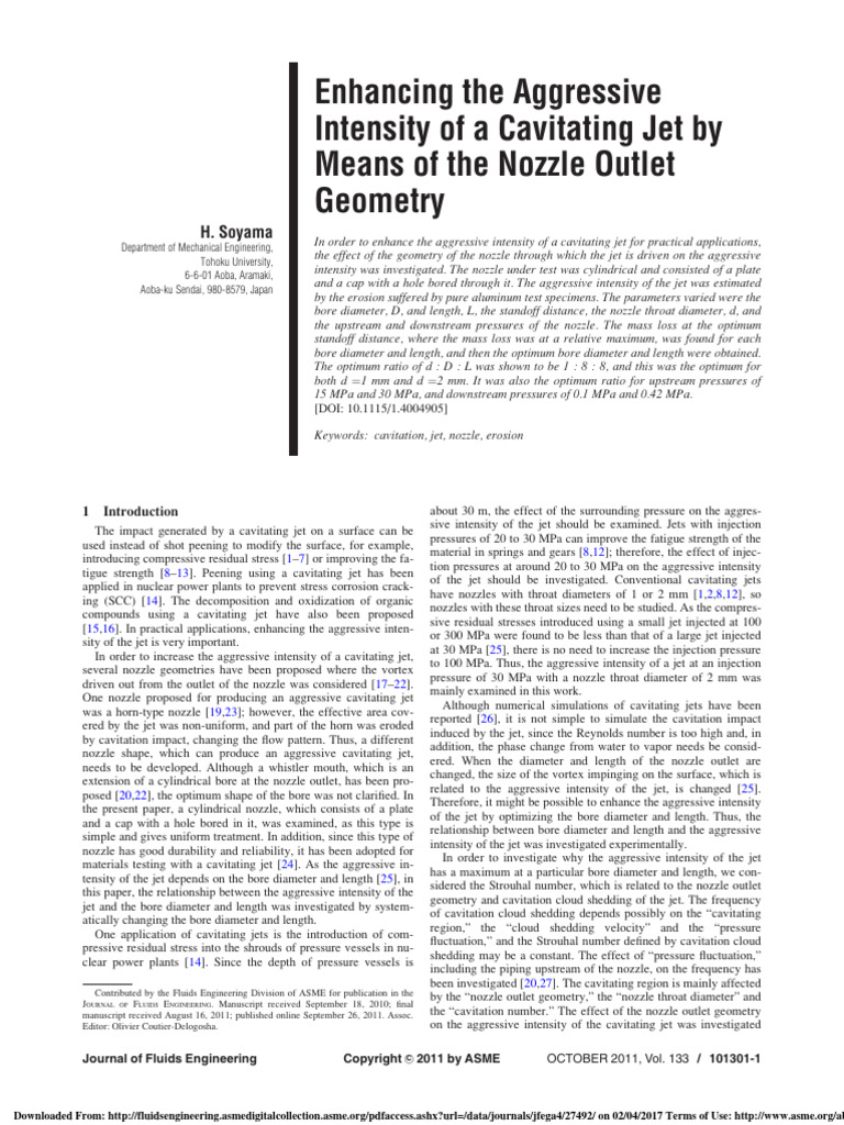 Optimizing Cavitating Jet Nozzles | PDF | Nozzle | Stress (Mechanics)