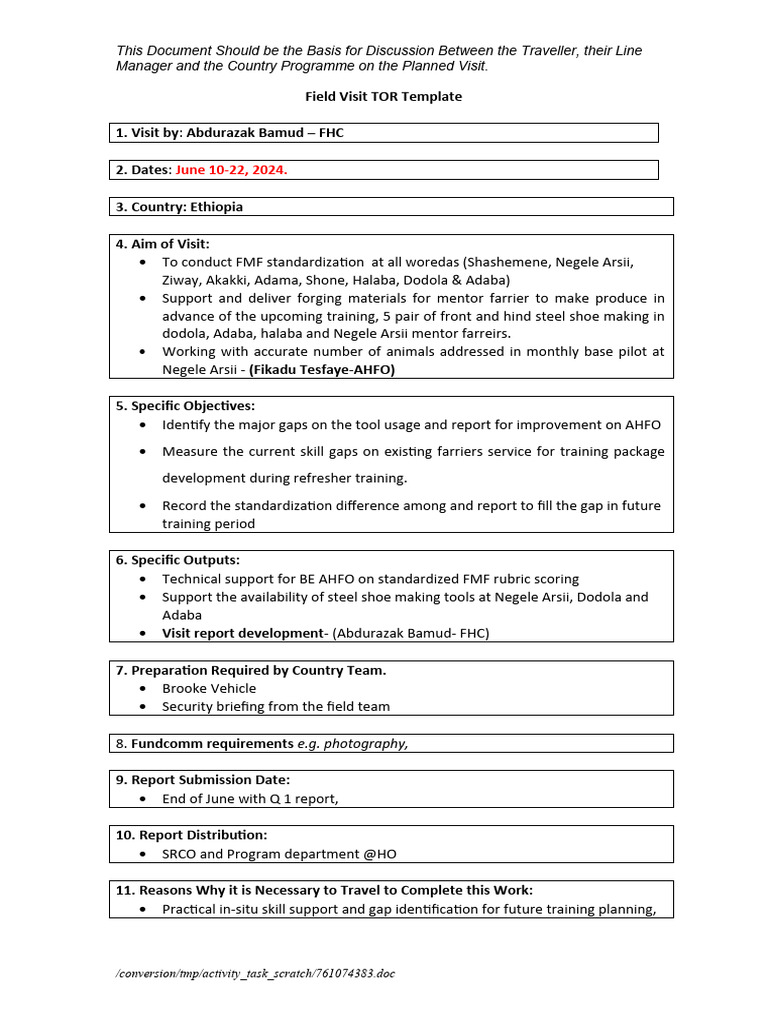 10th June 2024 FMF Visit ToR | PDF