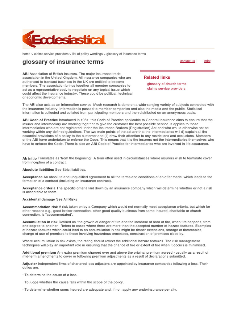 Glossary of Insurance Terms | PDF | Insurance | Negligence