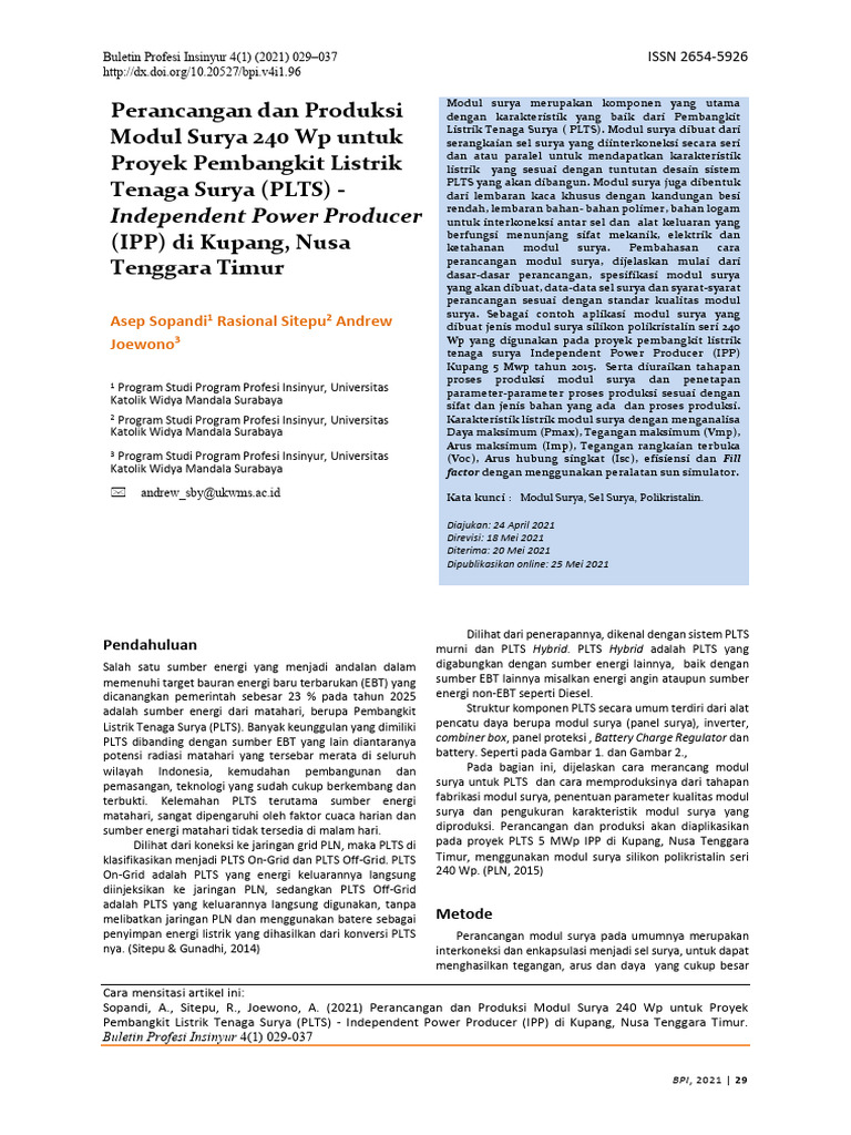 Jurnal Proses Produksi Photovoltaic Panel Surya | PDF