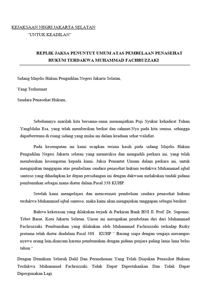 Contoh Replik Pidana | PDF
