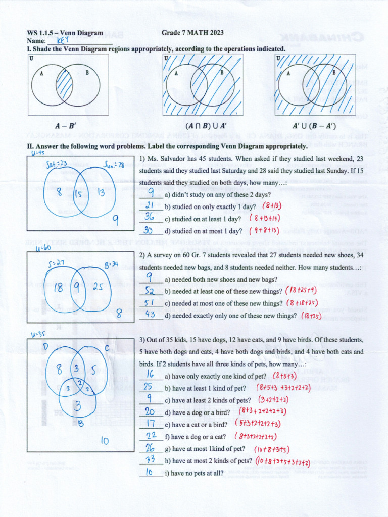 WS 1.1.5 - Venn Diagram (KEY) | PDF