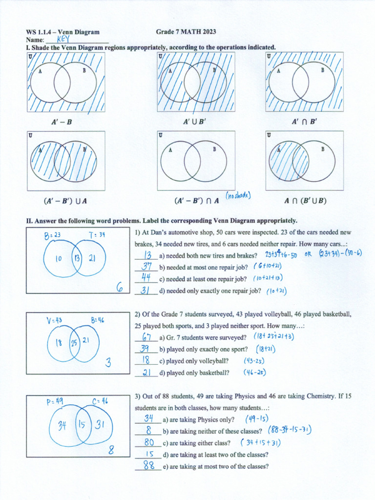 WS 1.1.4 - Venn Diagram (KEY) | PDF