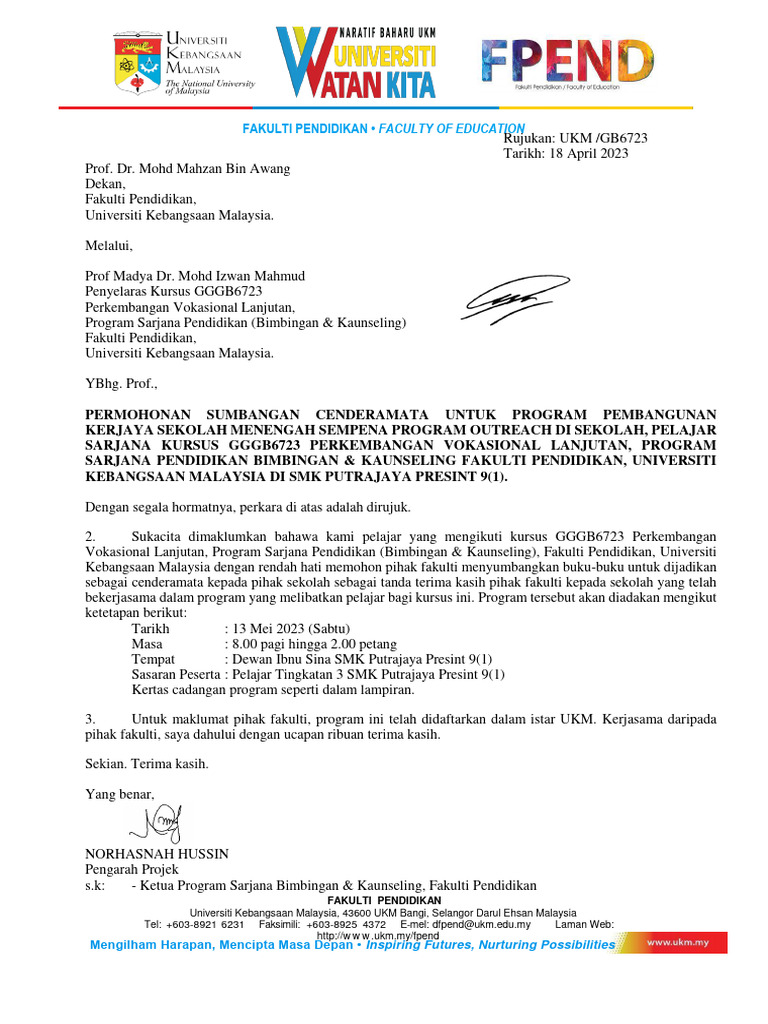Surat Permohonan Sumbangan Cenderamata Program Outreach | PDF