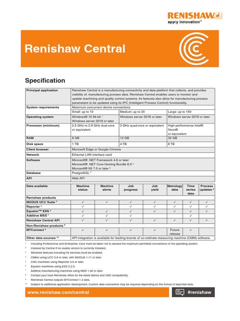 Data Sheet Renishaw Central | PDF | Microsoft Windows | Multi Core Processor