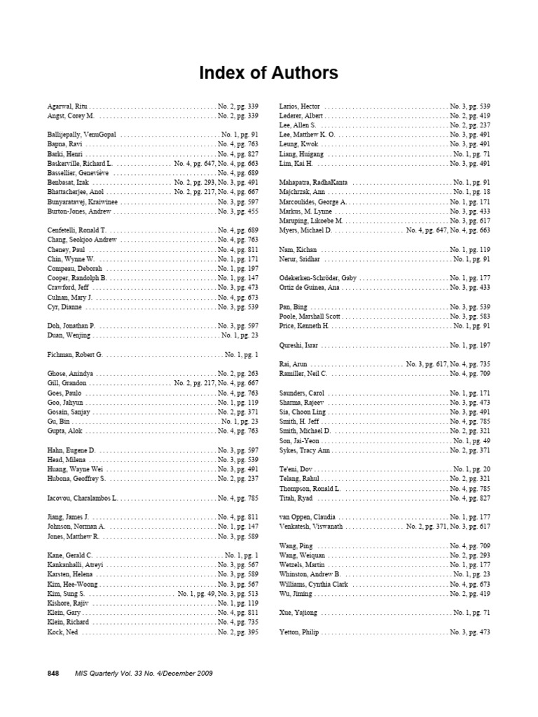 Author Index for MIS Quarterly 2009 | PDF