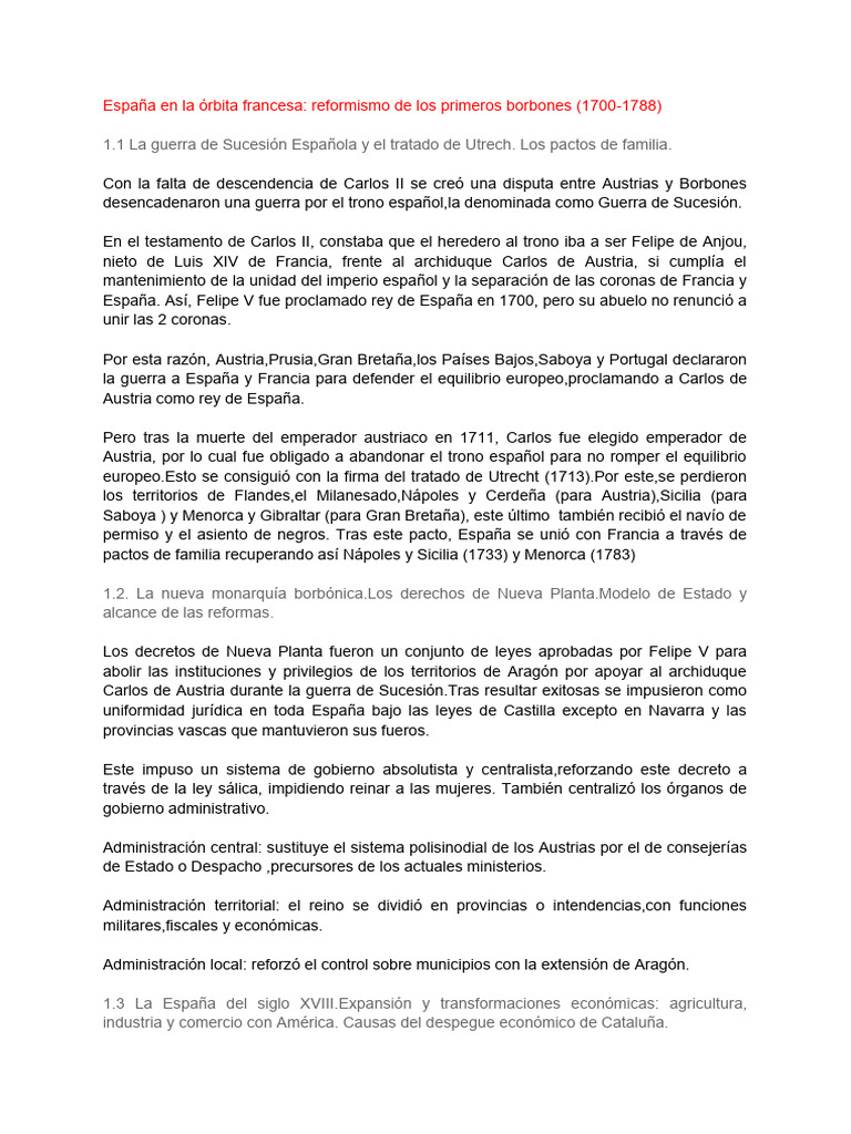 España-Los Primeros Borbones (1700-1788) | PDF | Imperio español