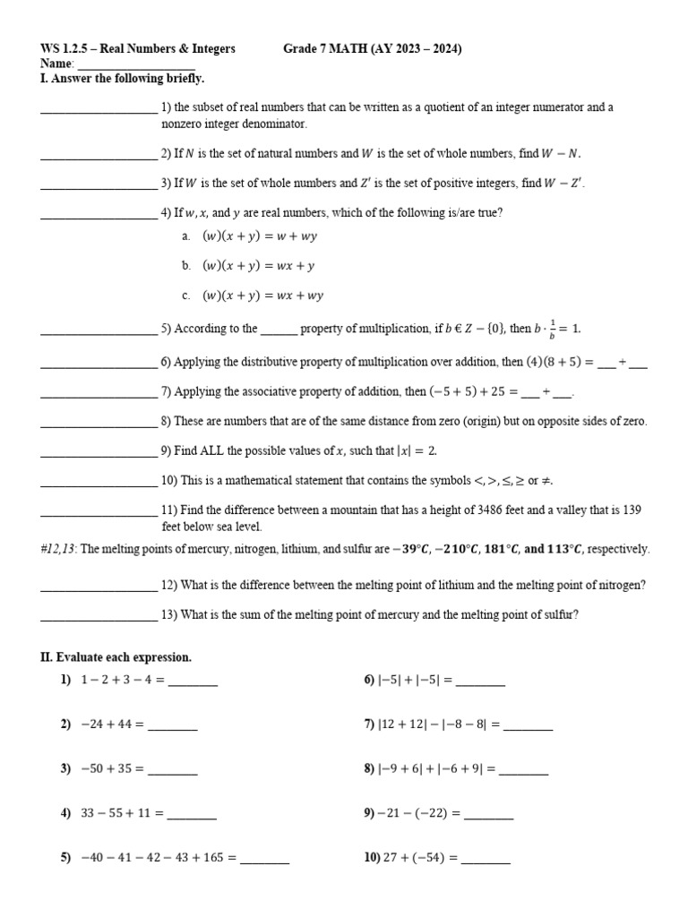 Understanding Integers in Grade 7 Math | PDF | Numbers | Integer