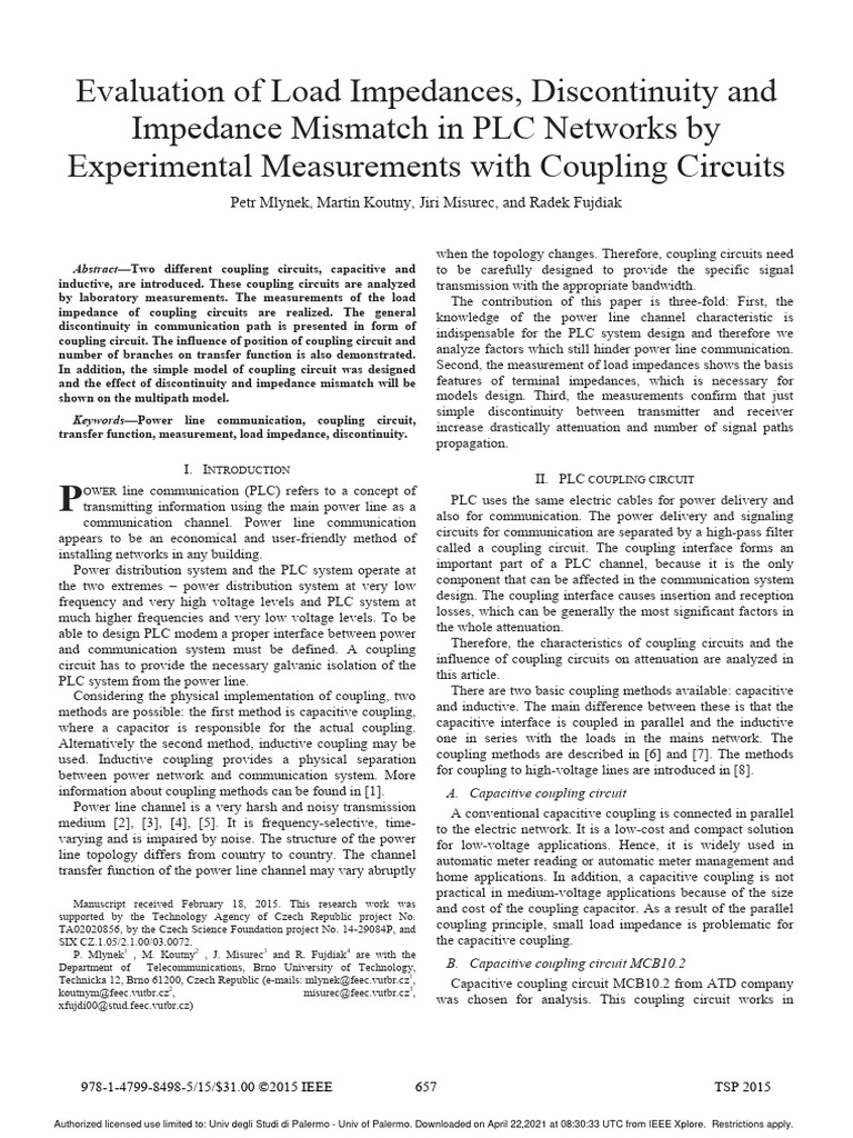 PLC Coupling Circuits Analysis | PDF | Capacitor | Electric Power ...
