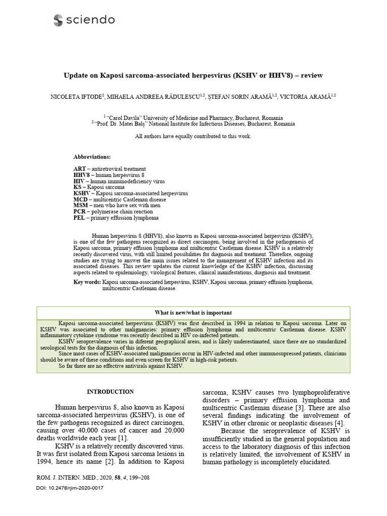 Update On Kaposi Sarcomaassociated Herpesvirus KSHV or HHV8 Review | PDF | Infection | Hiv/Aids