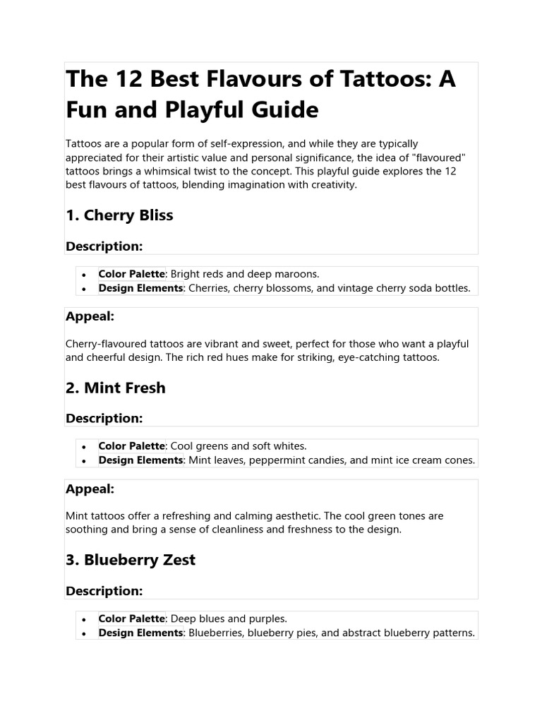 12 Best Flavours of Tattoos | PDF | Color | Chocolate