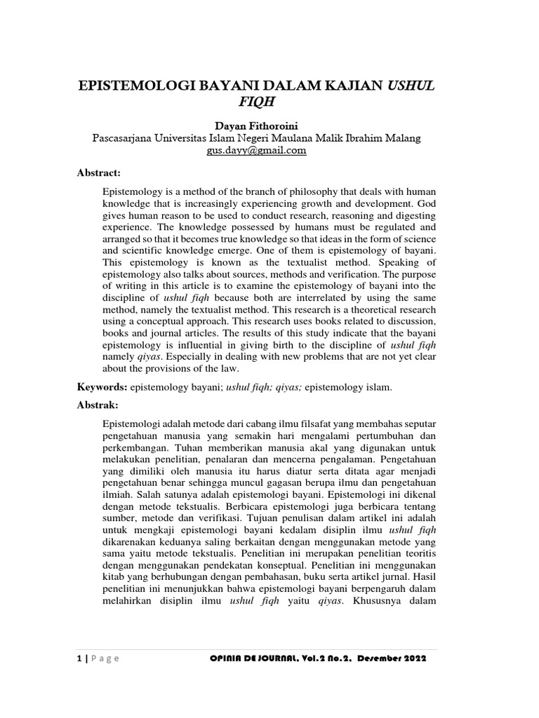 Epistemologi Bayani Dalam Kajian Ushul: Dayan Fithoroini | PDF