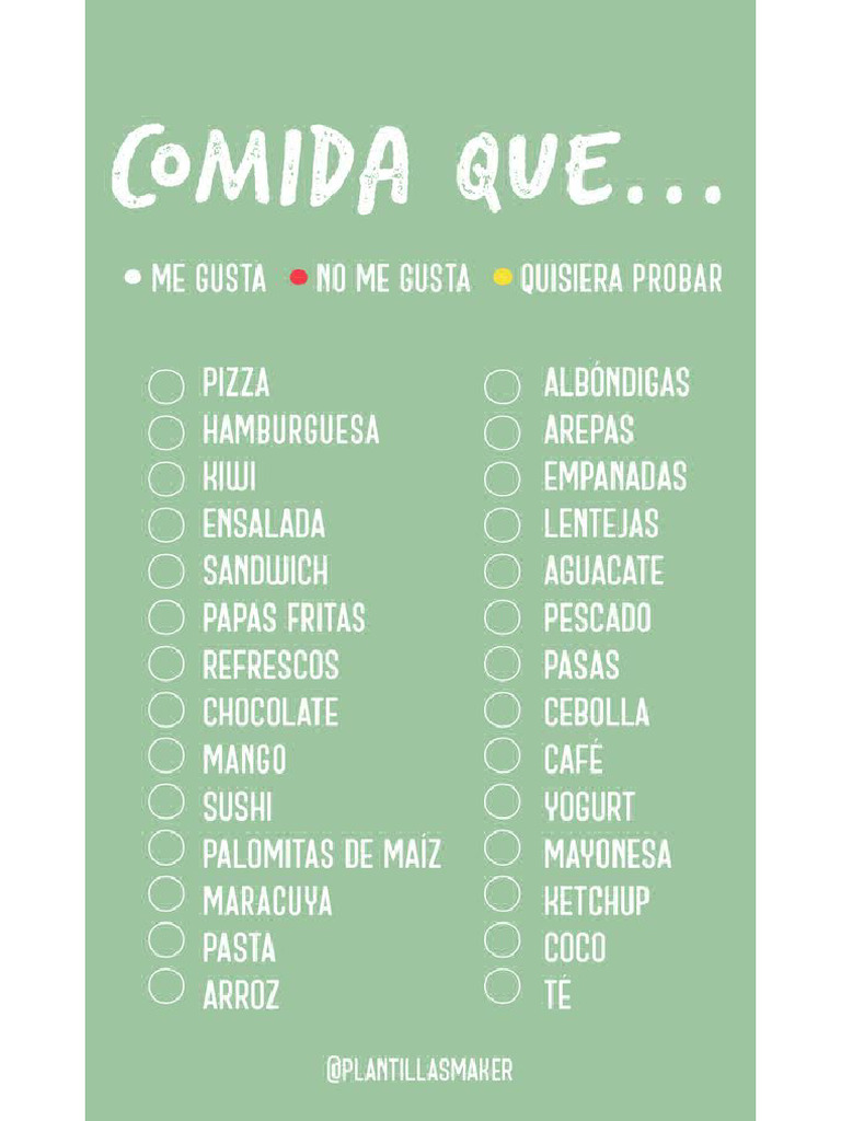 lista ideas comida | PDF