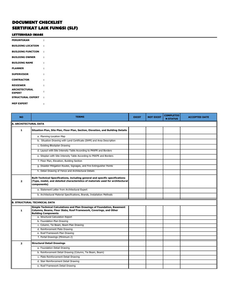 CHECKLIST DATA FOR SLF for clients | Download Free PDF | Civil ...