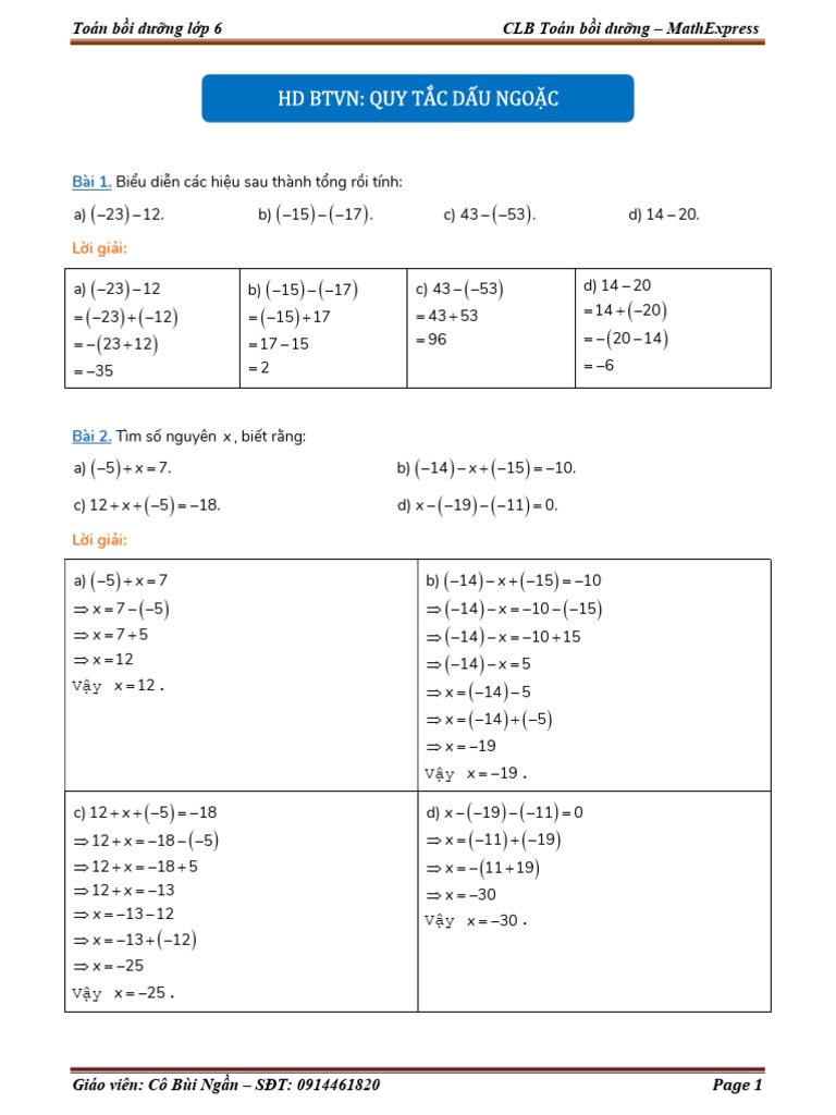 (6 Zoom 3) HD BTVN - Quy Tắc Dấu Ngoặc | PDF