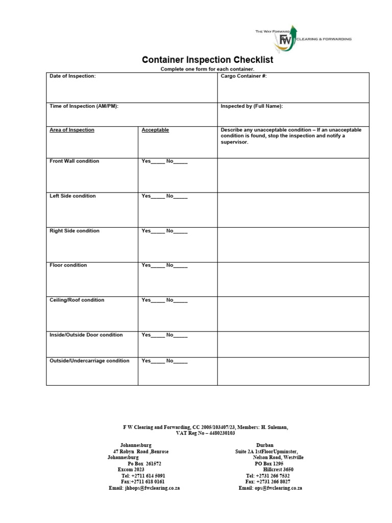 Container Inspection Checklist | PDF