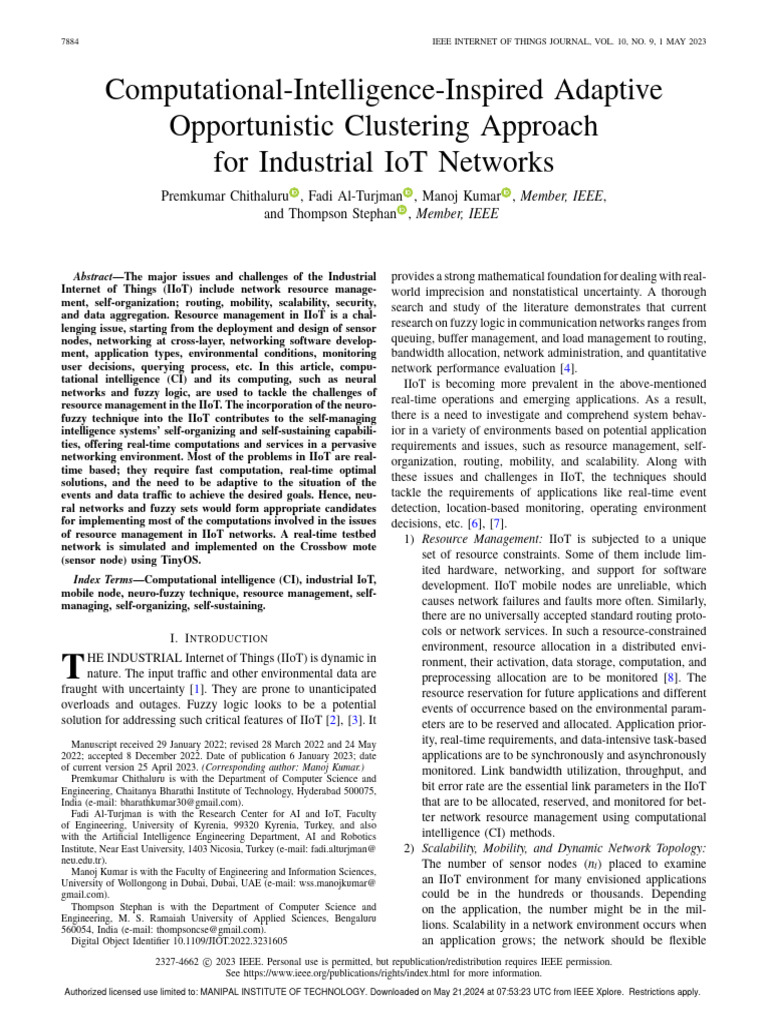 Adaptive Clustering for IIoT Networks | PDF | Quality Of Service | Computer Network