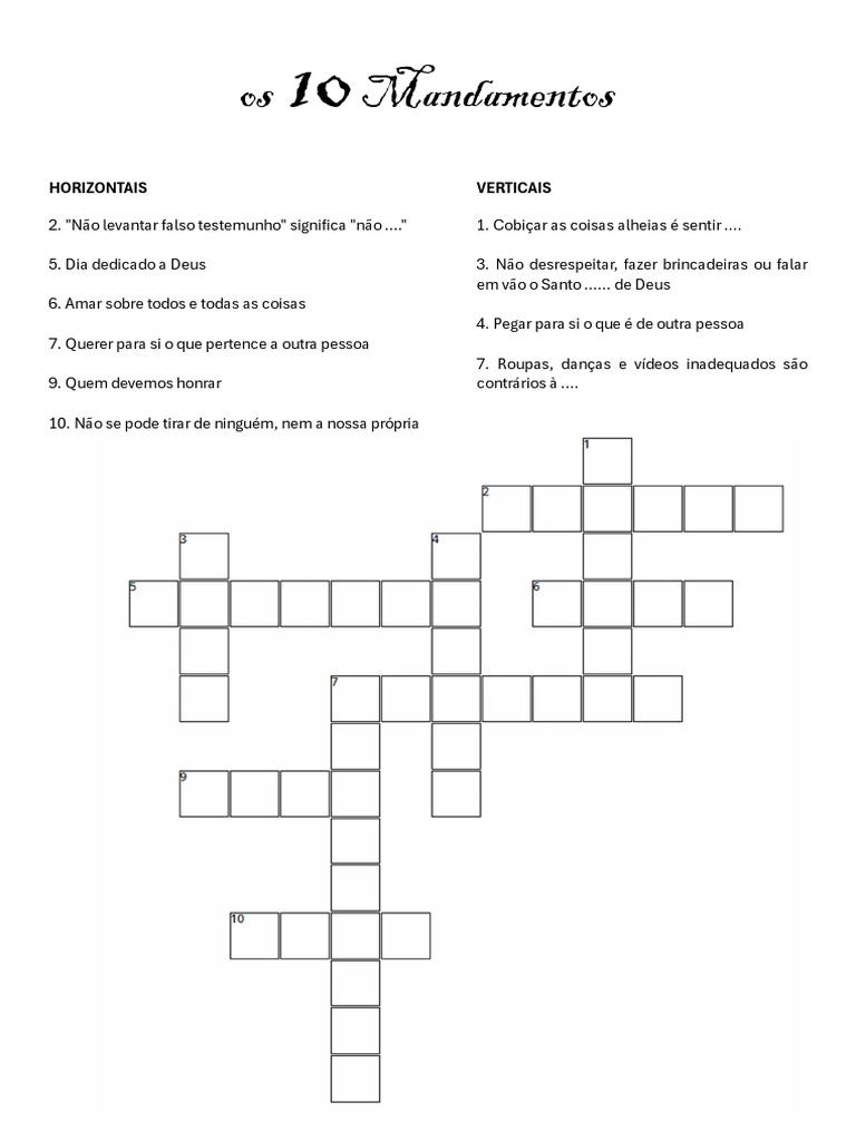 Cruzadinha - 10 Mandamentos | PDF